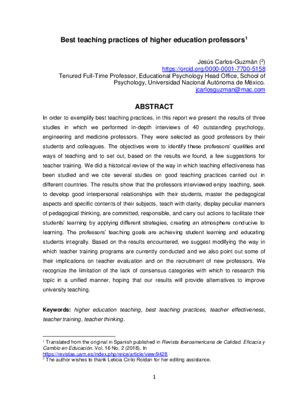 (PDF) Best Teaching Practices of Higher Education Professors
