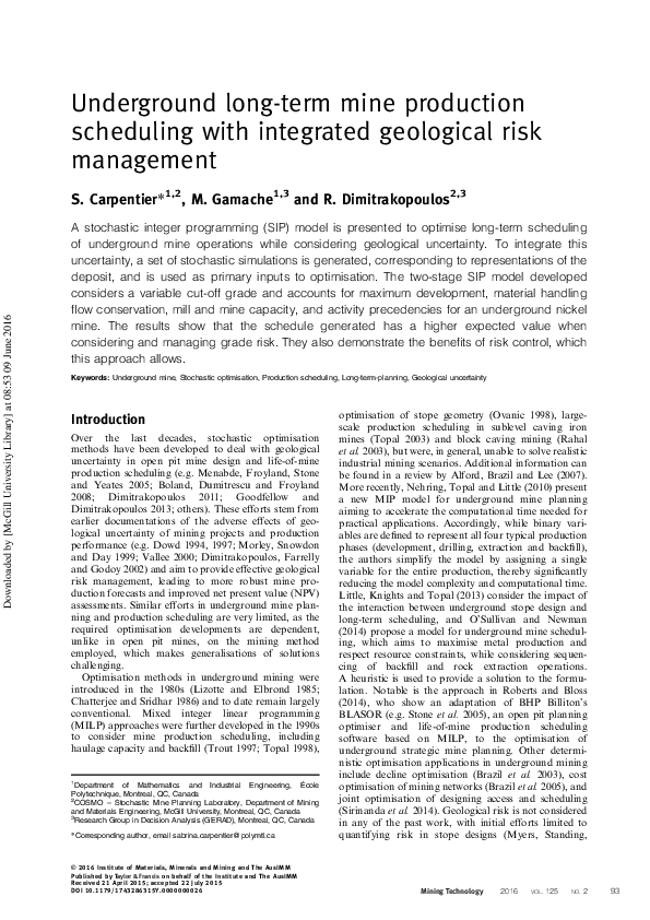 (PDF) Underground long-term mine production scheduling with integrated ...
