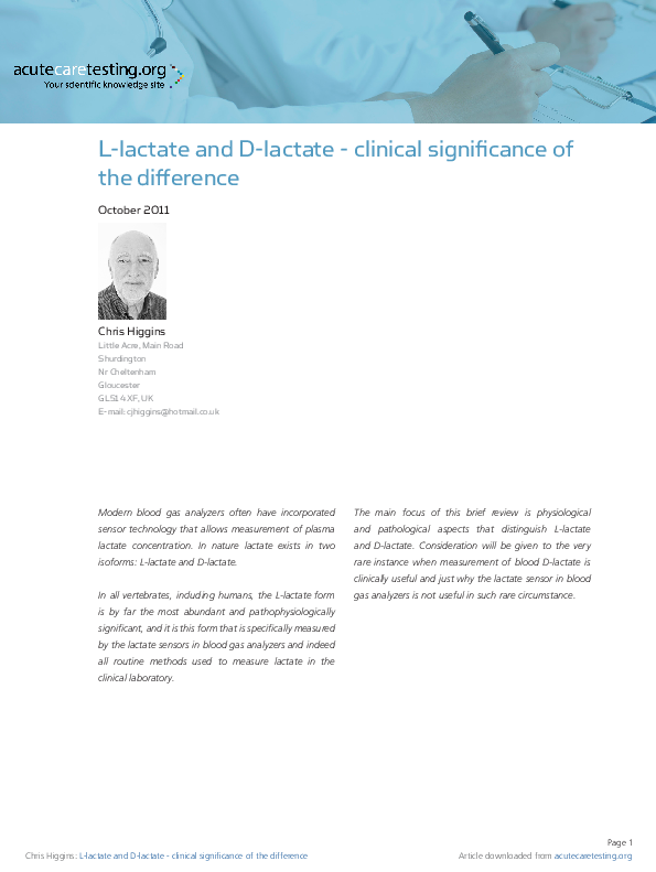 (PDF) L-lactate and D-lactate -clinical significance of the difference