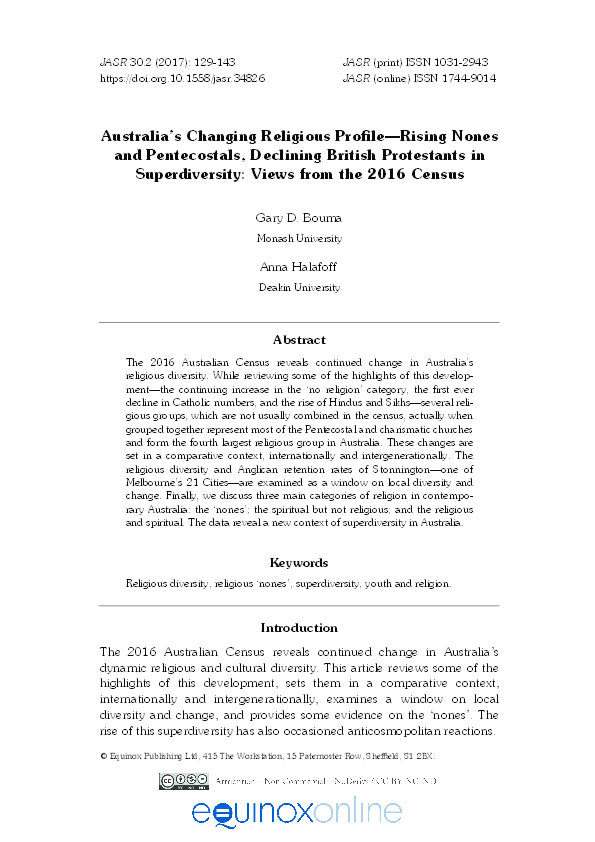 (PDF) Australia's Changing Religious Profile—Rising Nones and ...