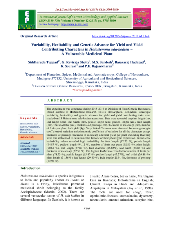 (PDF) Variability, Heritability and Genetic Advance for Yield and Yield Contributing Characters ...