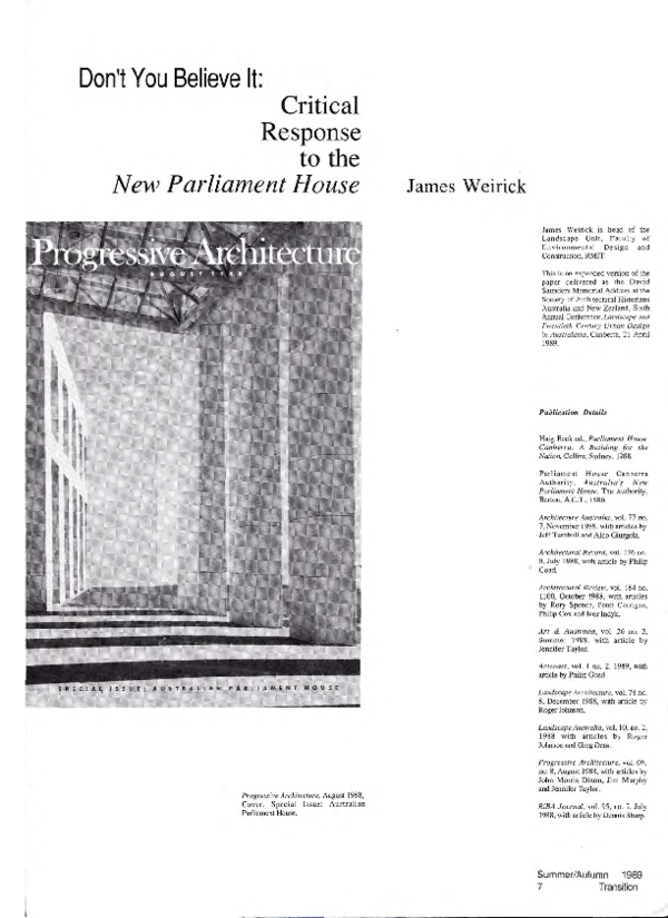 (PDF) Weirick (1989) - critical response to the new parliament house ...