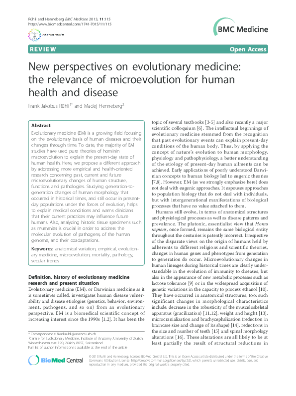 (PDF) New perspectives on evolutionary medicine: the relevance of ...