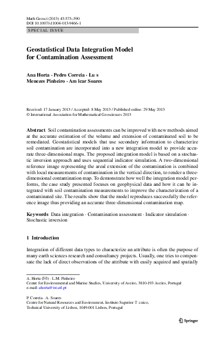 (PDF) Geostatistical Data Integration Model for Contamination Assessment | Ana Paula Horta ...