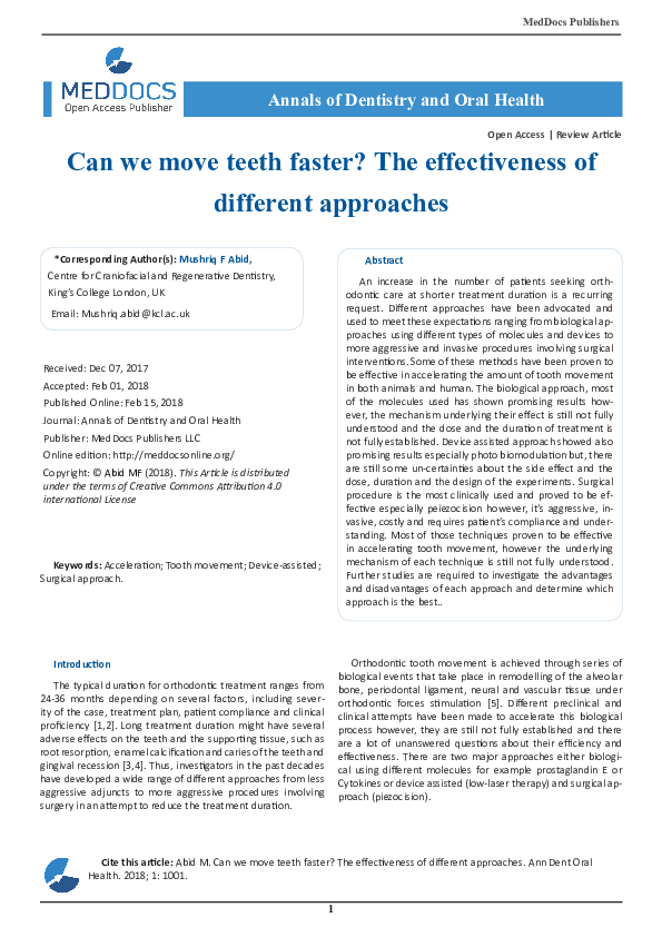 (PDF) Can we move teeth faster? The effectiveness of different approaches