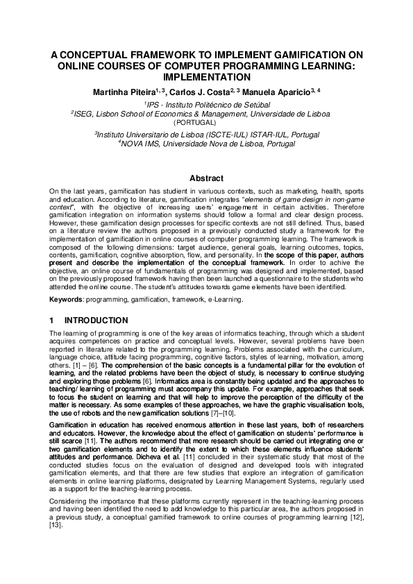 Pdf A Conceptual Framework To Implement Gamification On Online Courses Of Computer Programming