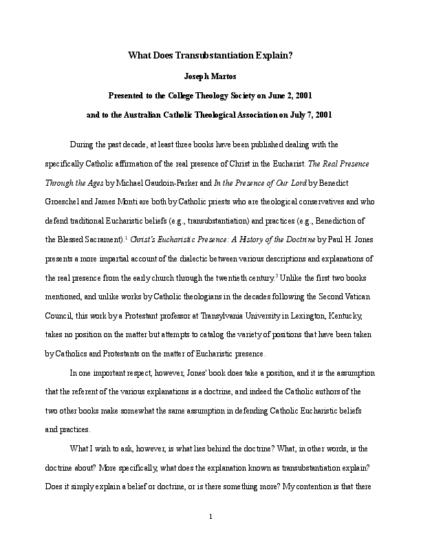 (DOC) What Does Transubstantiation Explain?
