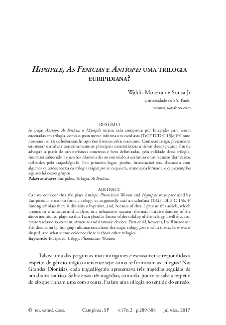 (PDF) Hypsipyle, Phoenician Women and Antiope: an euripidean trilogy?