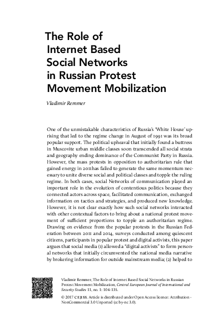 (PDF) The Role of Internet Based Social Networks in Russian Protest ...