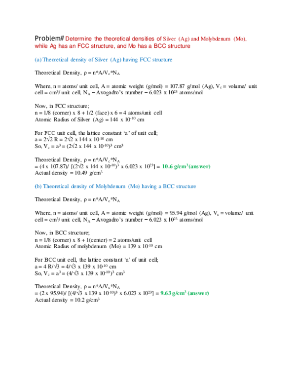 (PDF) Theoretical densities of Silver (Ag) and Molybdenum (Mo) having ...