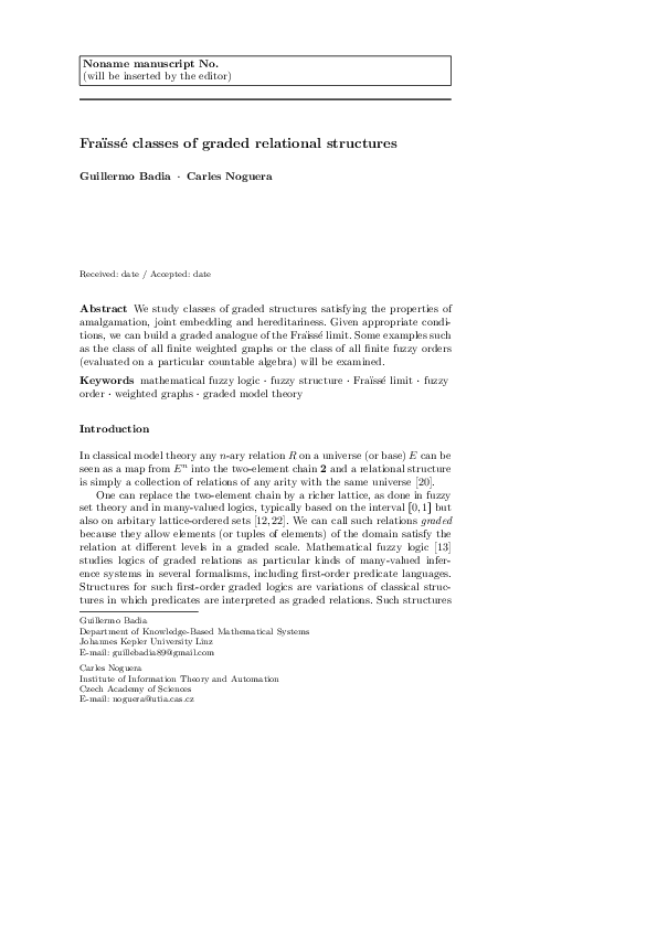 Pdf Fra¨ıssé Classes Of Graded Relational Structures Theoretical Computer Science