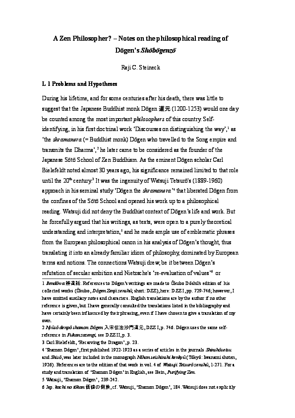 (PDF) A Zen Philosopher? – Notes on the philosophical reading of Dōgen ...