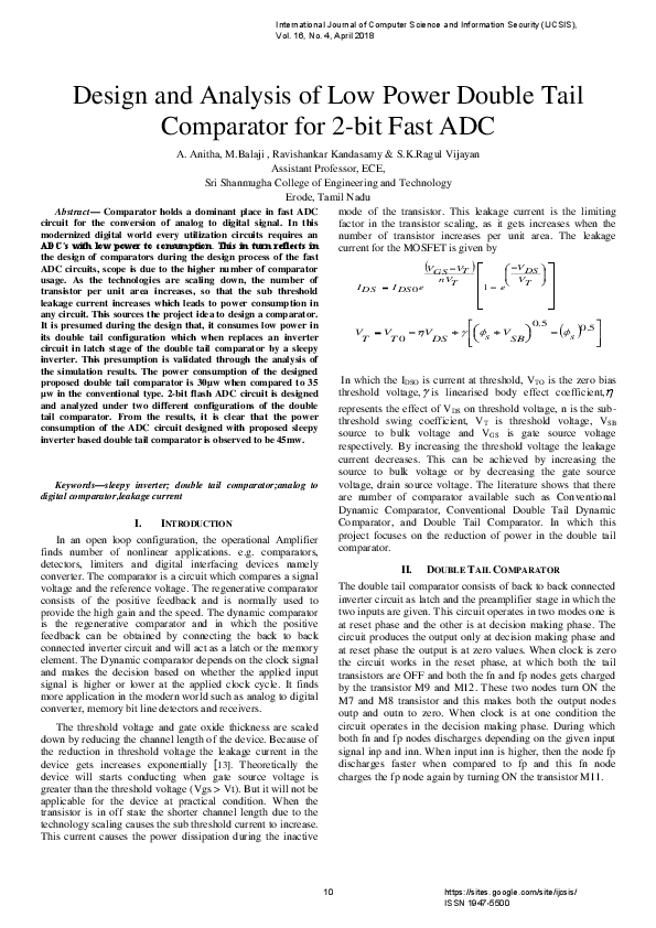 Pdf Design And Analysis Of Low Power Double Tail Comparator For 2 Bit Fast Adc