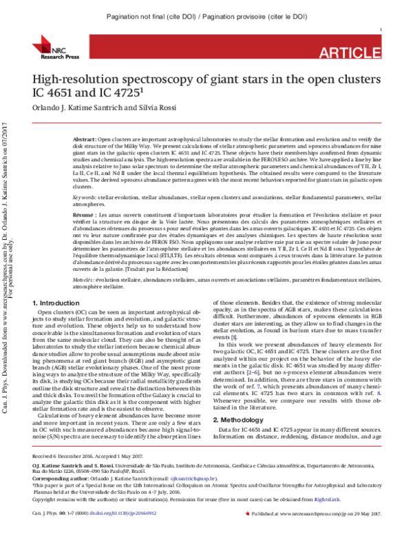 (PDF) ARTICLE High-resolution spectroscopy of giant stars in the open ...