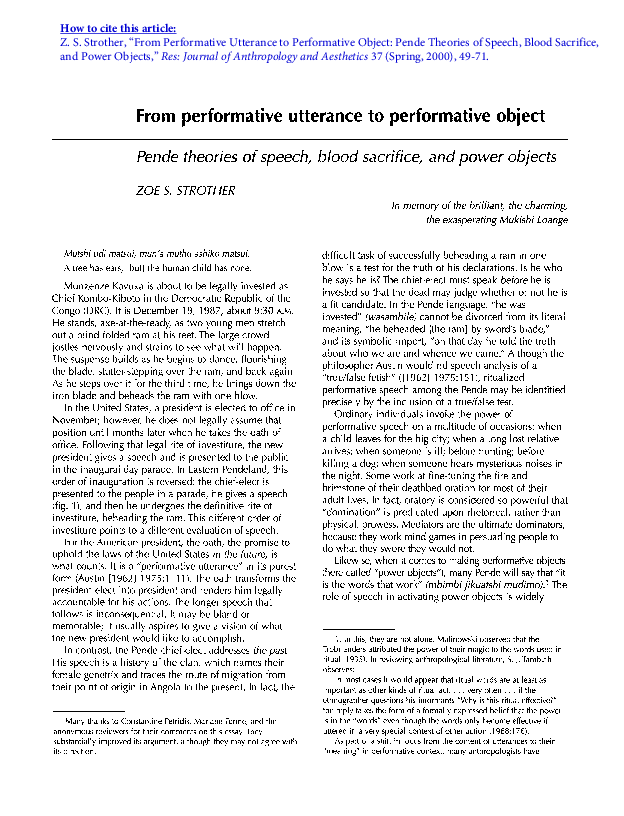 (PDF) From performative utterance to performative object Pende theories ...