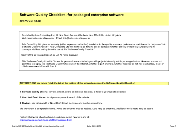 Software Quality Checklist