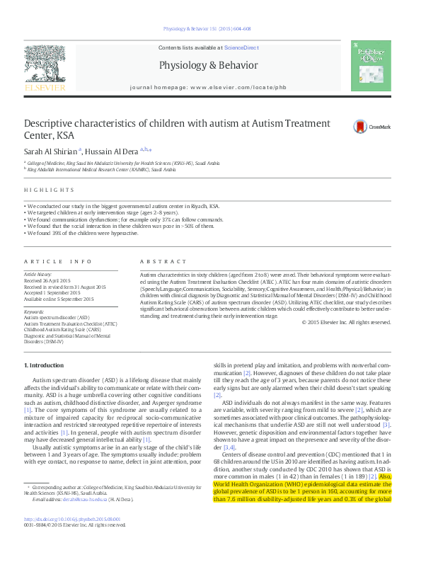 (PDF) Descriptive characteristics of children with autism at Autism ...