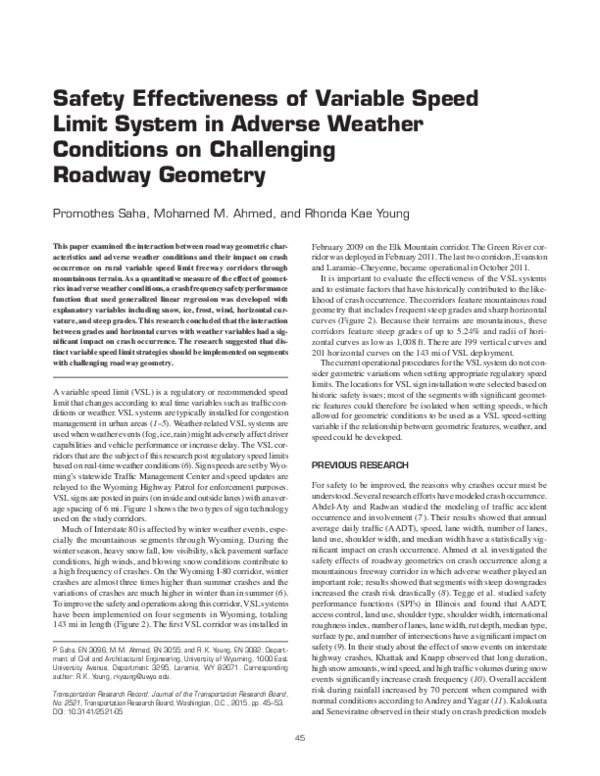 Pdf Safety Effectiveness Of Variable Speed Limit Systems In Adverse Weather Conditions On