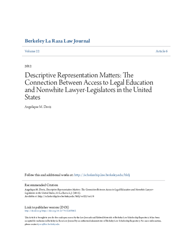 (PDF) Descriptive Representation Matters The Connection Between Access