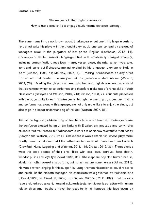 (PDF) Drama skills in the English classroom: teaching Shakespeare.