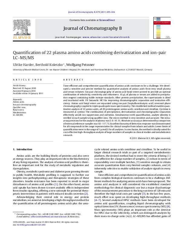 (PDF) Quantification of 22 plasma amino acids combining derivatization and ion-pair LC–MS/MS