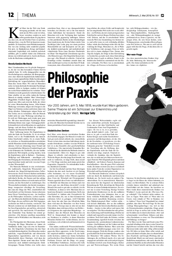 (PDF) Karl Marx' Philosophie der Praxis. Anlässlich seines 200 ...