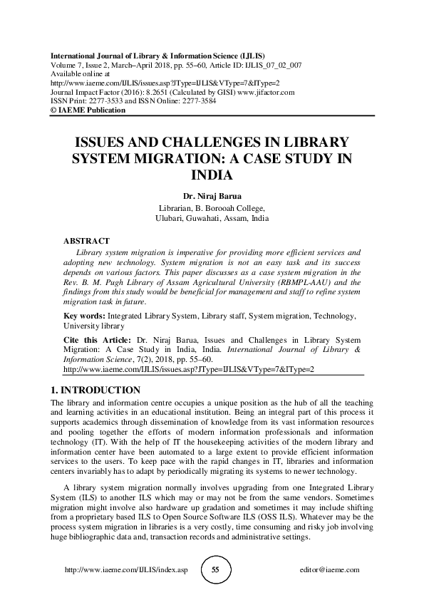 (PDF) ISSUES AND CHALLENGES IN LIBRARY SYSTEM MIGRATION: A CASE STUDY ...