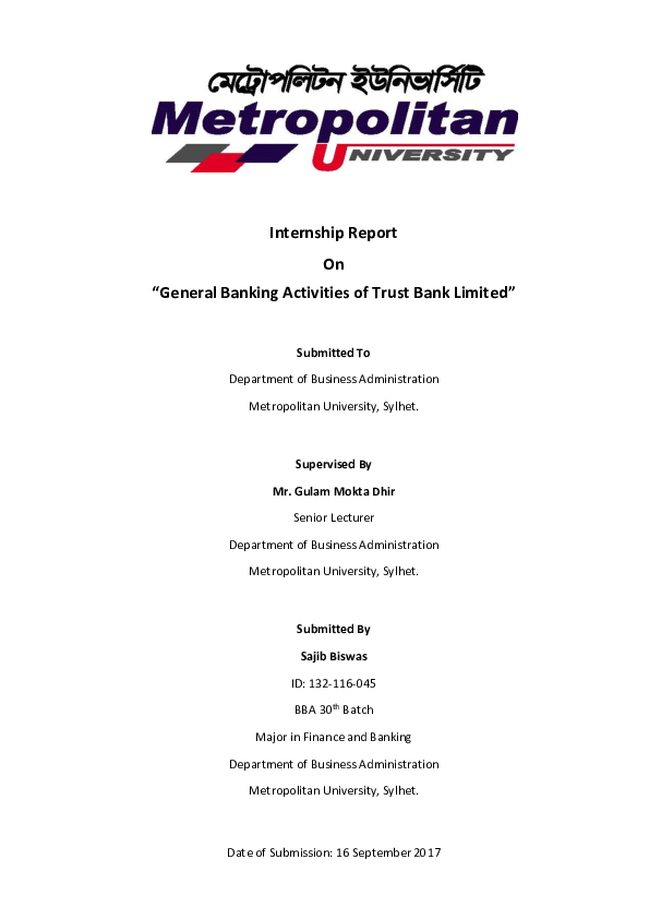 (DOC) Internship Report On " General Banking Activities of Trust Bank ...