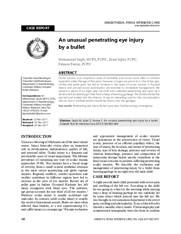 (PDF) An unusual penetrating eye injury by a bullet