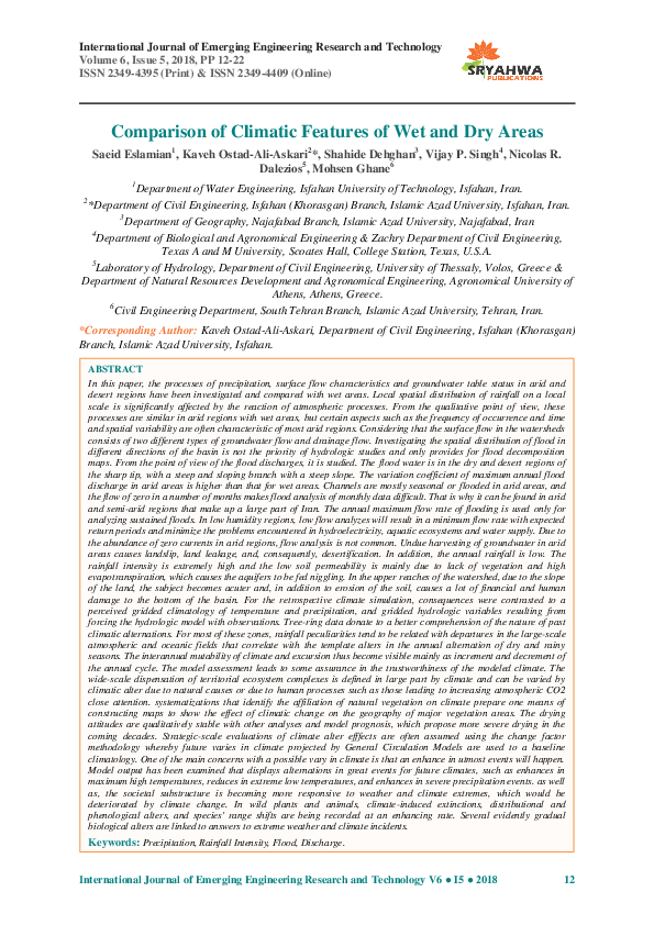 (PDF) Comparison of Climatic Features of Wet and Dry Areas