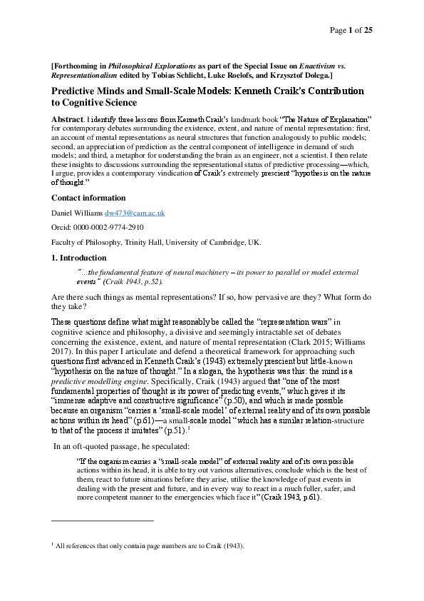 (DOC) Predictive Minds and Small-Scale Models: Kenneth Craik's ...
