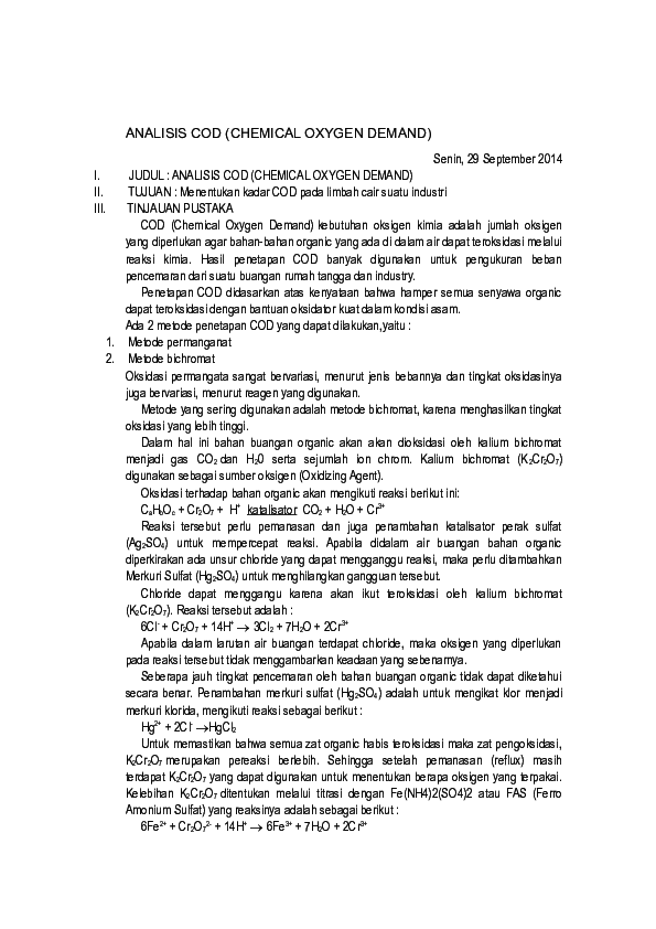 (DOC) ANALISIS COD (CHEMICAL OXYGEN DEMAND