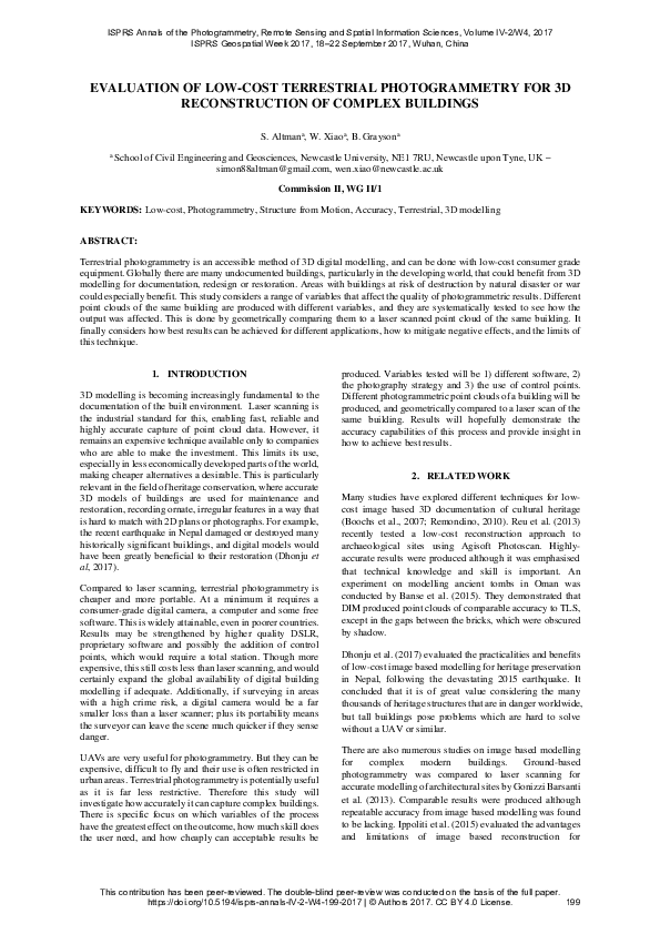 (PDF) EVALUATION OF LOW-COST TERRESTRIAL PHOTOGRAMMETRY FOR 3D RECONSTRUCTION OF COMPLEX BUILDINGS