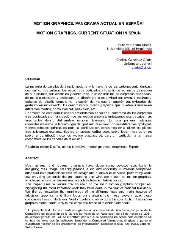 (DOC) MOTION GRAPHICS. PANORAMA ACTUAL EN ESPAÑA 1 MOTION GRAPHICS ...
