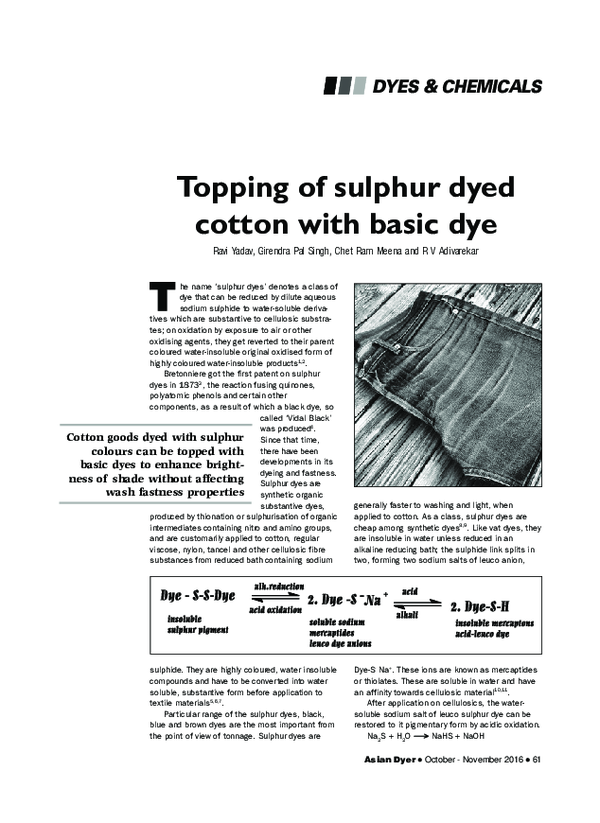 (PDF) Topping of sulphur dyed cotton with basic dyes