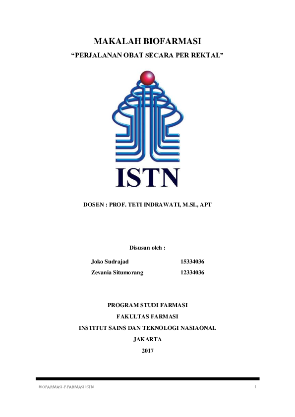 (DOC) MAKALAH BIOFARMASI " PERJALANAN OBAT SECARA PER REKTAL