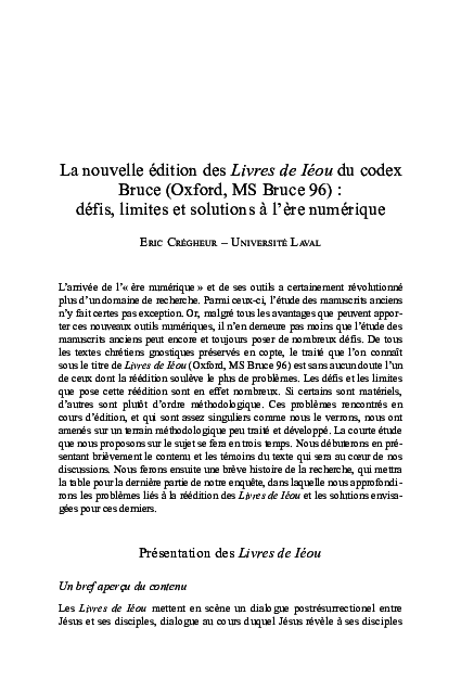 (PDF) La nouvelle édition des Livres de Iéou du codex Bruce (Oxford, MS ...