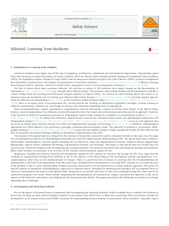 (PDF) Editorial: Learning from Incidents