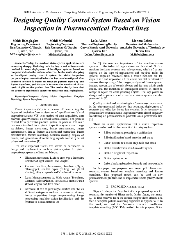 Designing Quality Control System Based on Vision Inspection in ...