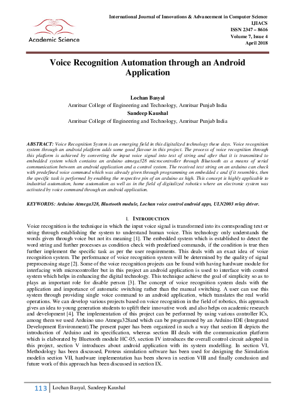 (PDF) Voice Recognition Automation through an Android Application