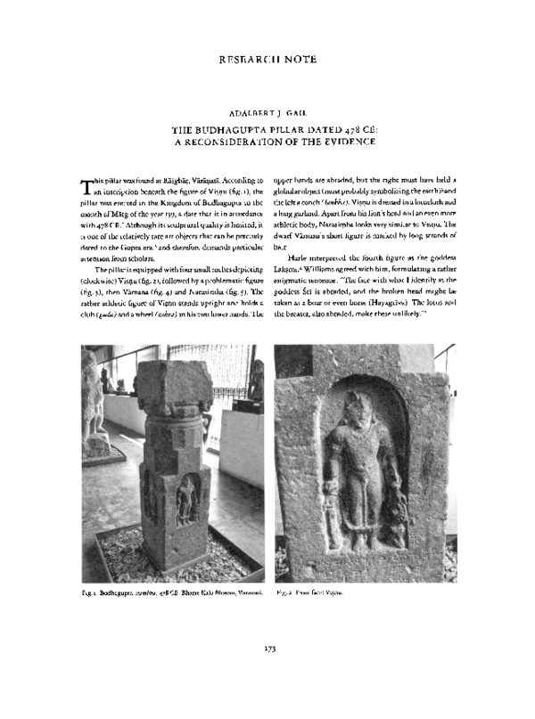 (PDF) THE BUDHAGUPTA PILLAR DATED 478 CE: A RECONSIDERATION OF THE EVIDENCE