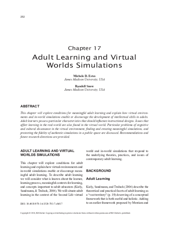(PDF) Adult Learning and Virtual Worlds Simulations