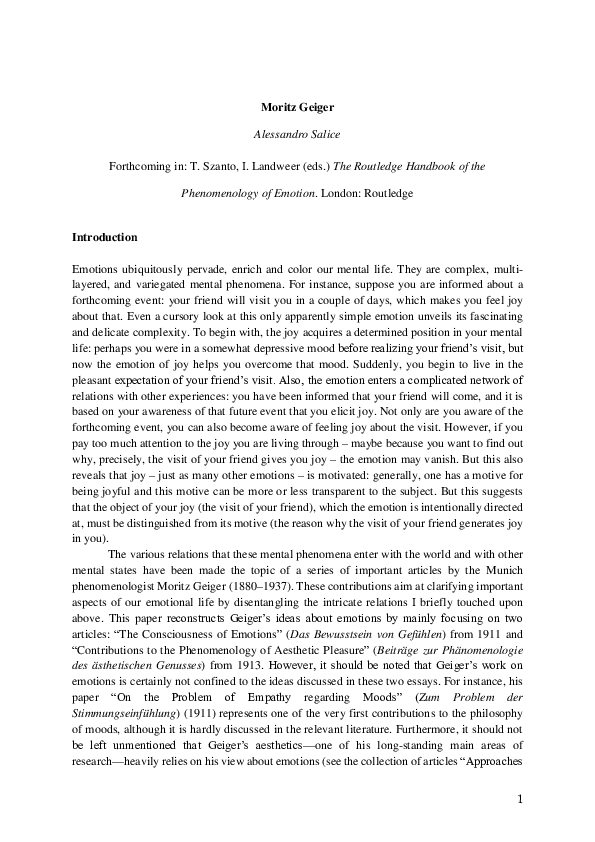 (DOC) Moritz Geiger on Emotions
