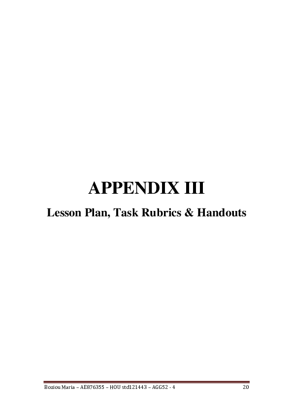 (DOC) APPENDIX III Lesson Plan, Task Rubrics & Handouts