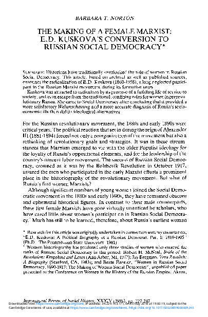(PDF) The Making of a Female Marxist: E.D. Kuskova's Conversion to ...