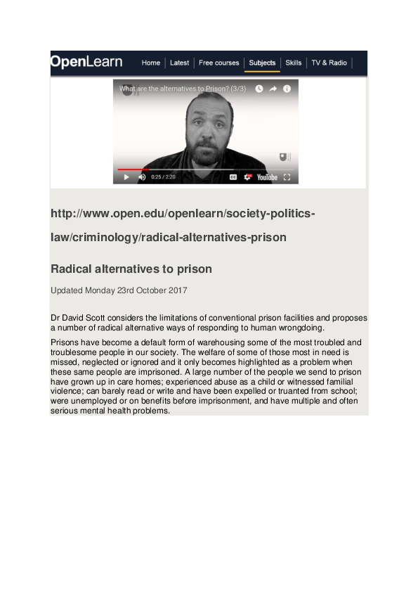 (PDF) Radical Alternatives To Prison (Open Learn Video 3)