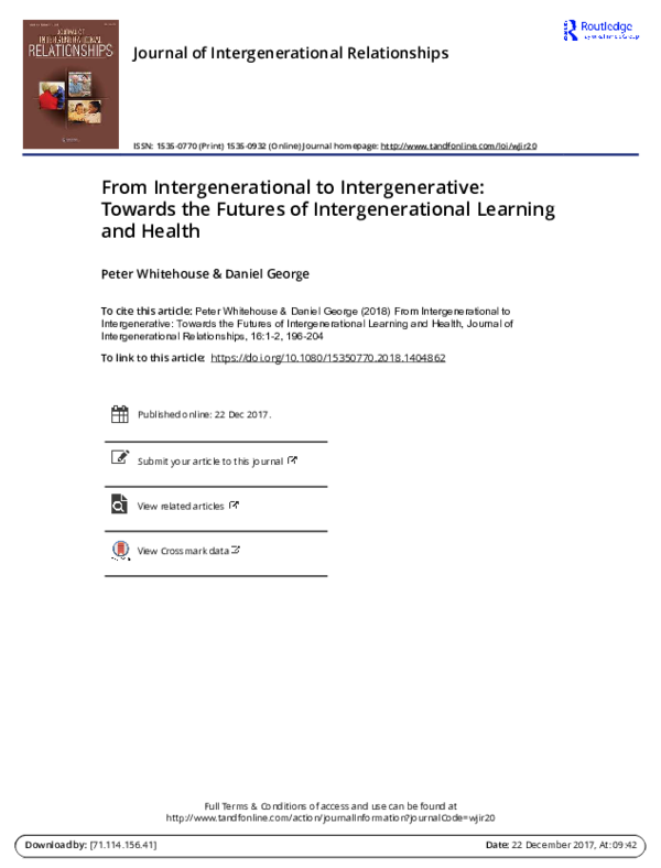 (PDF) From Intergenerational to Intergenerative: Towards the Futures of ...