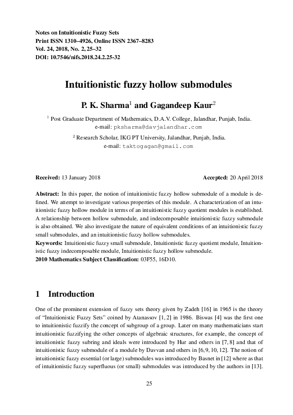 (PDF) Intuitionistic fuzzy hollow submodules