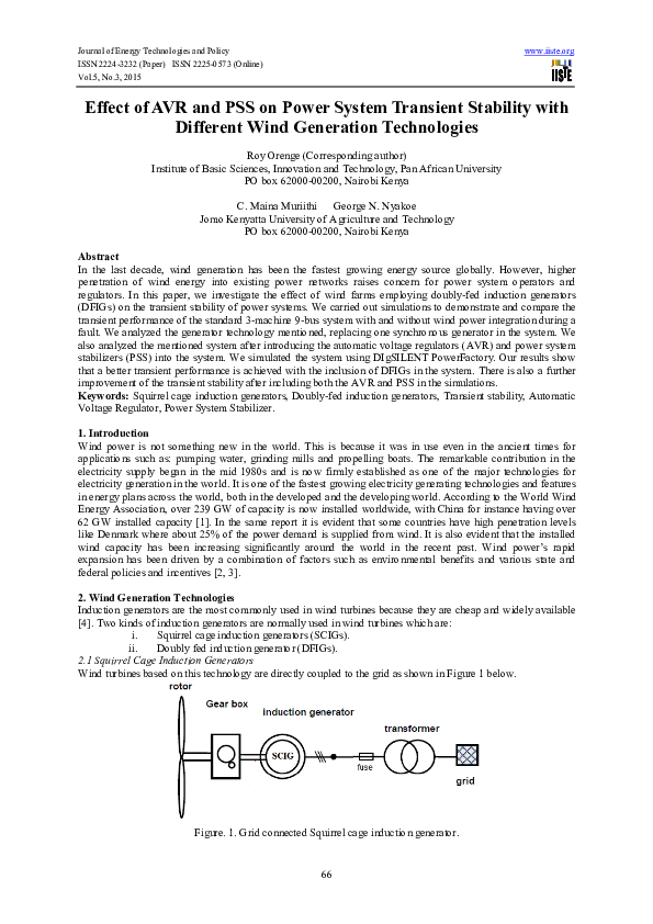 (PDF) Effect of AVR and PSS on Power System Transient Stability with Different Wind Generation ...