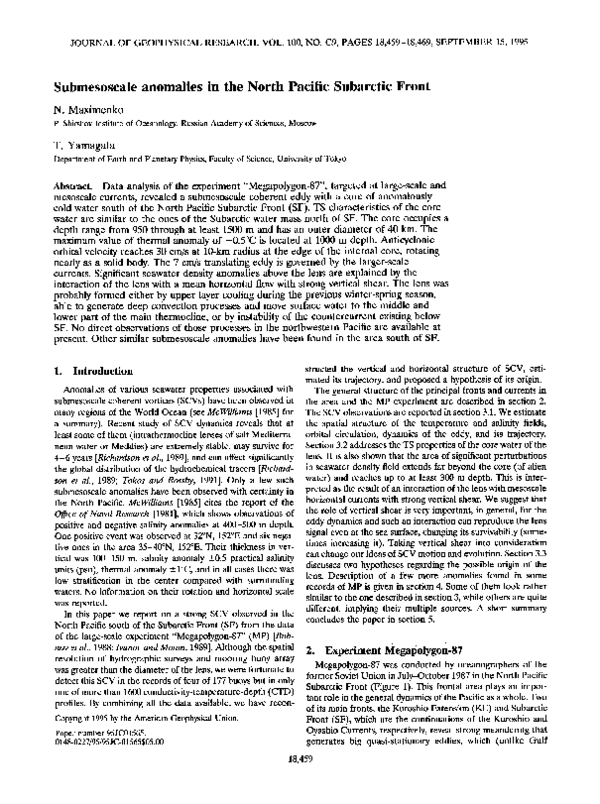(PDF) Submesoscale anomalies in the North Pacific Subarctic Front